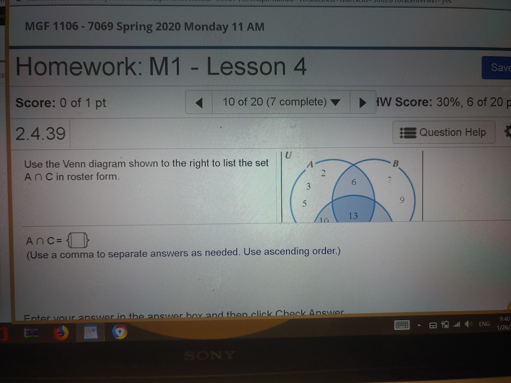 Solved MGF 1106 - 7069 Spring 2020 Monday 11 AM Homework: M1 | Chegg.com