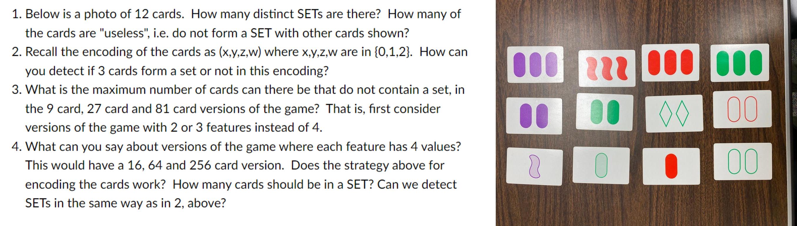 This question is on the game SET... please answer all | Chegg.com
