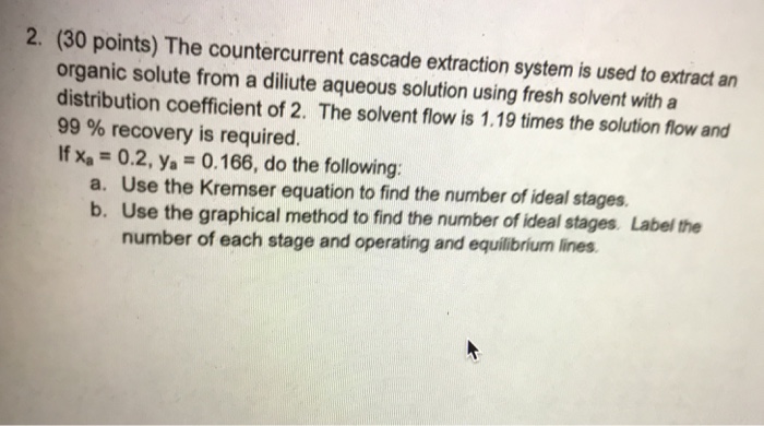 Solved 2. (30 points) The countercurrent cascade extraction | Chegg.com