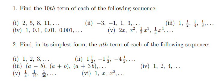 Solved 1. Find the 10th term of each of the following | Chegg.com