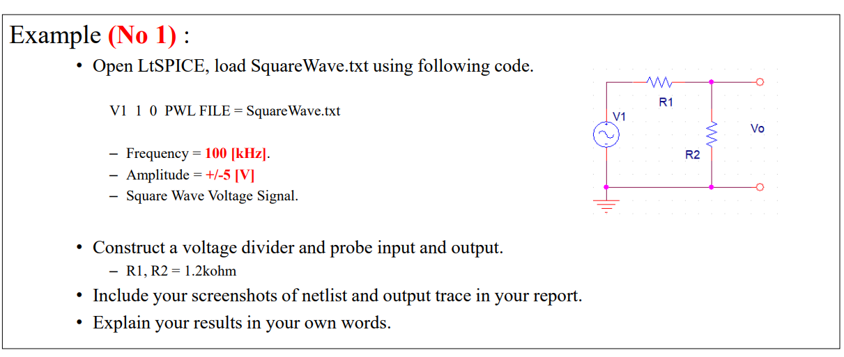 Solved Example (No 1) : Open LtSPICE, load Square Wave.txt | Chegg.com