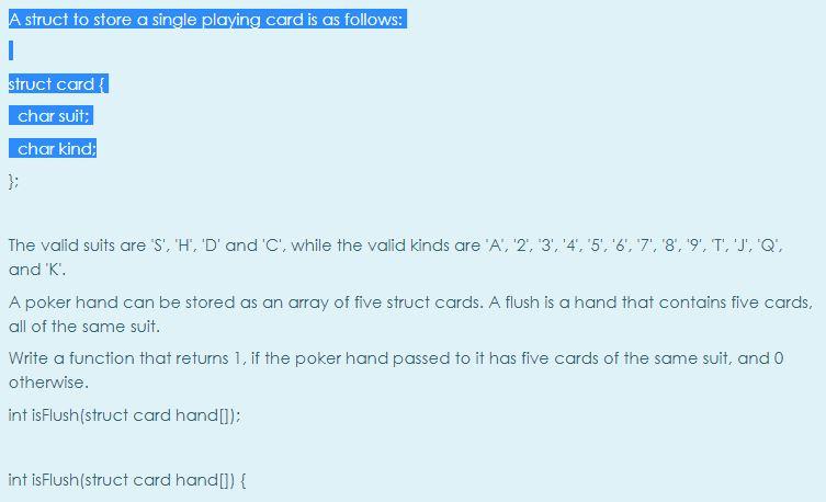Solved A Struct To Store A Single Playing Card Is As