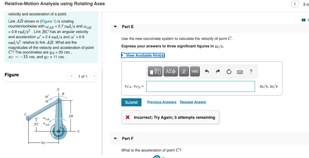 Solved Relative Motion Analysis Using Rotating Axes 30 Part