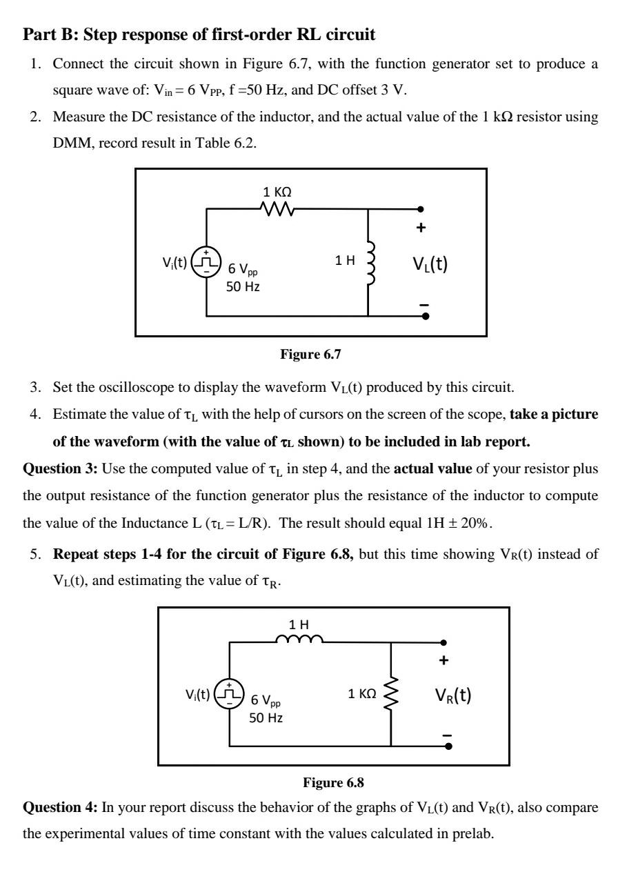 Part B: Step response of first-order RL circuit 1. | Chegg.com