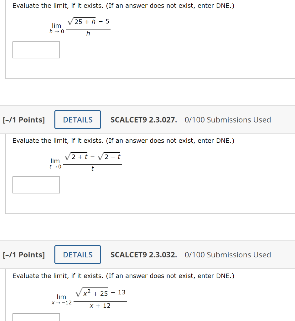 Solved Evaluate the limit, if it exists. (If an answer does | Chegg.com