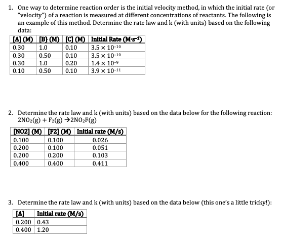Solved 1. One way to determine reaction order is the initial | Chegg.com
