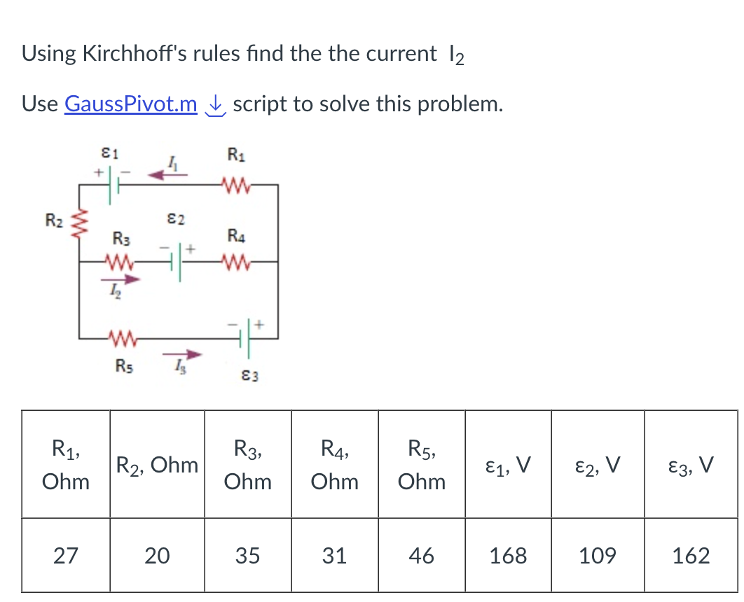 Solved Using Kirchhoff's rules find the the current I2Use | Chegg.com