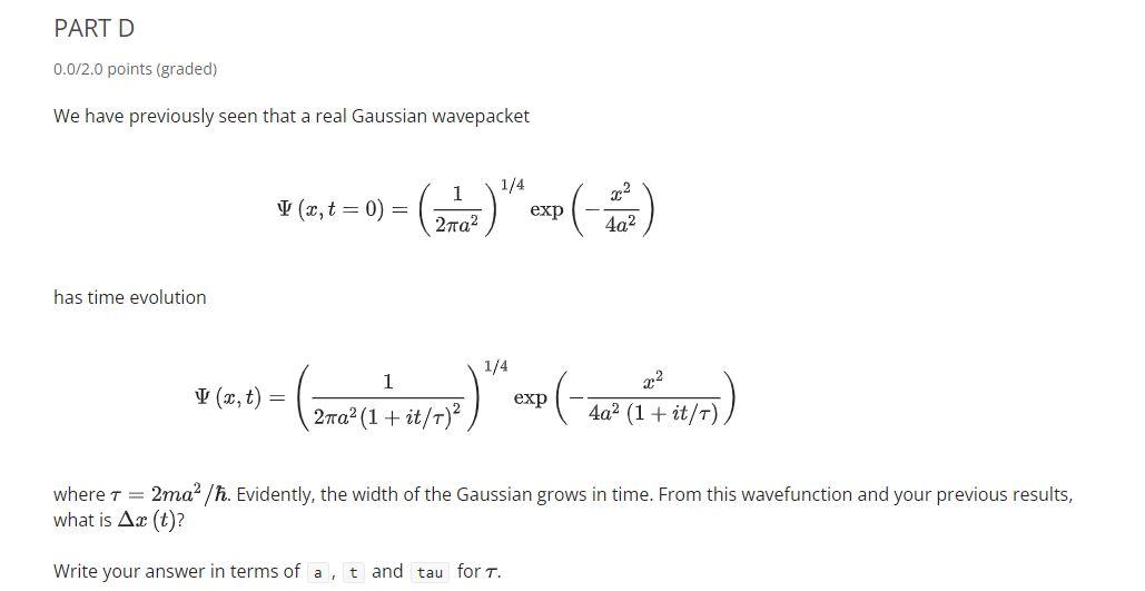 Solved Consider the Gaussian wavefunction ψ(x)=Nexp(−41Δ2x2) | Chegg.com