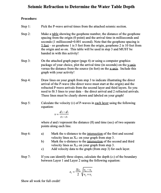 Solved Seismic Refraction to Determine the Water Table Depth | Chegg.com