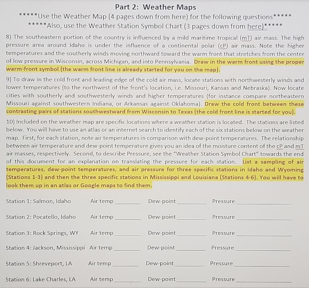 Part 2: Weather Maps ***** Use the Weather | Chegg.com