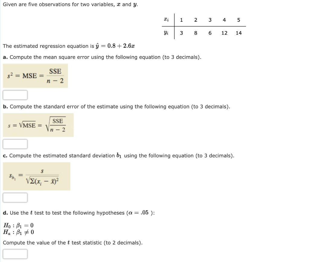 Solved Given Are Five Observations For Two Variables X And 6075