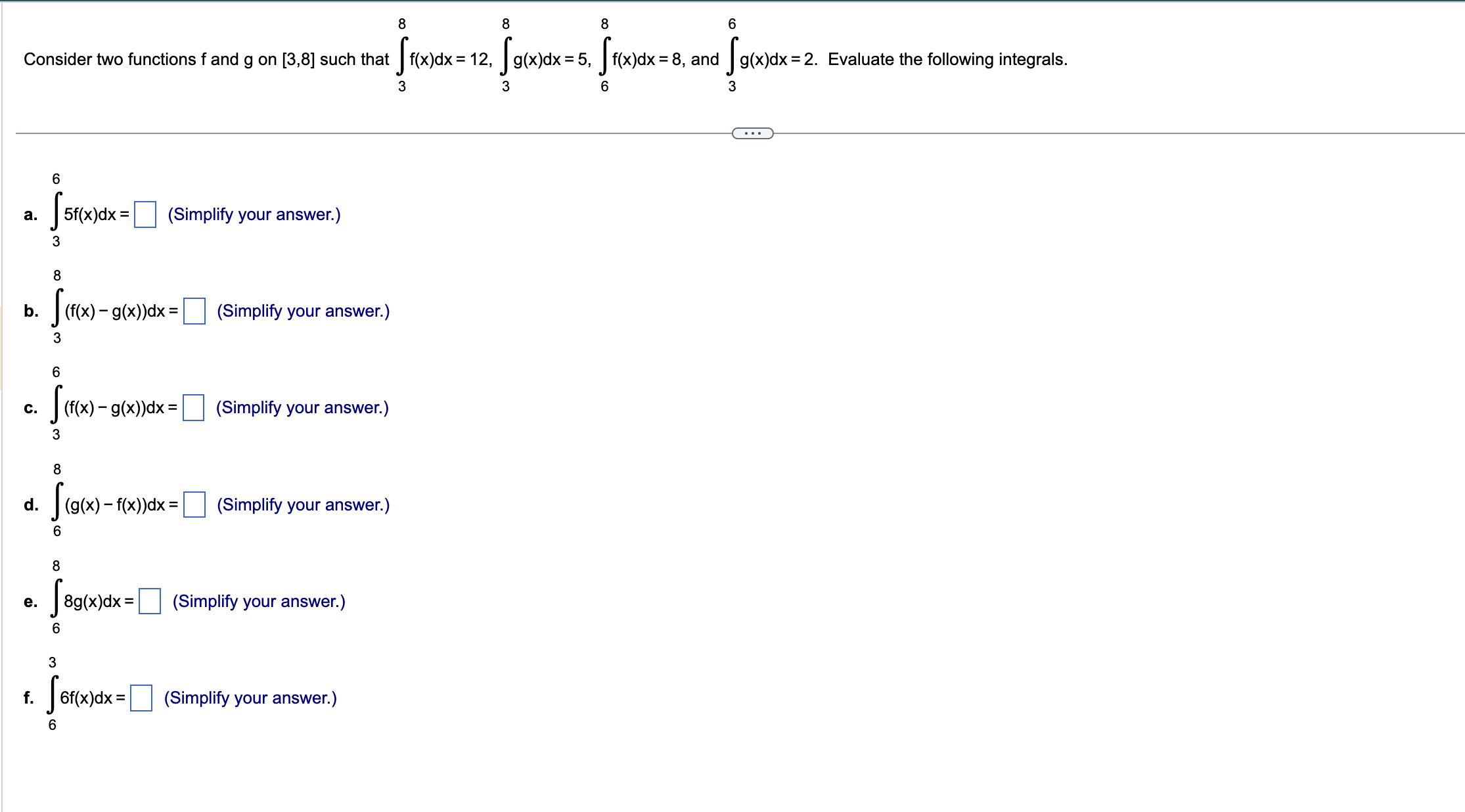 Solved Consider two functions f and g on [3,8] such that | Chegg.com