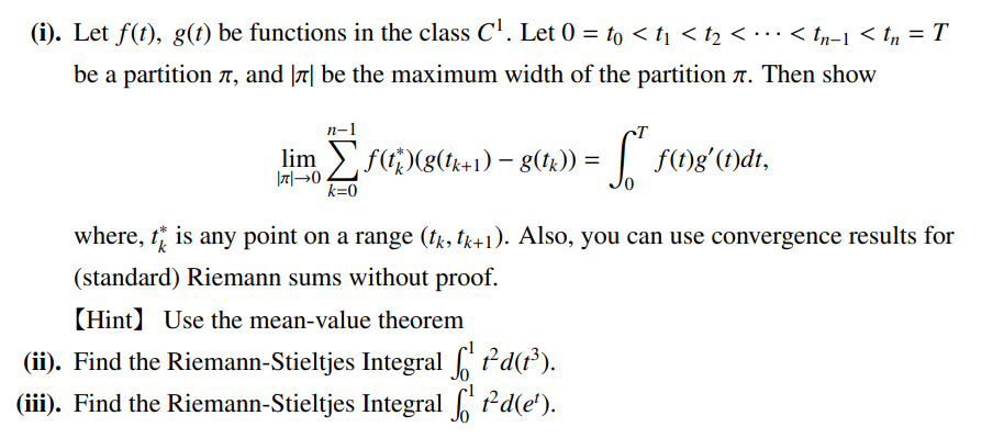 Solved (i). Let f(t),g(t) be functions in the class C1. Let | Chegg.com