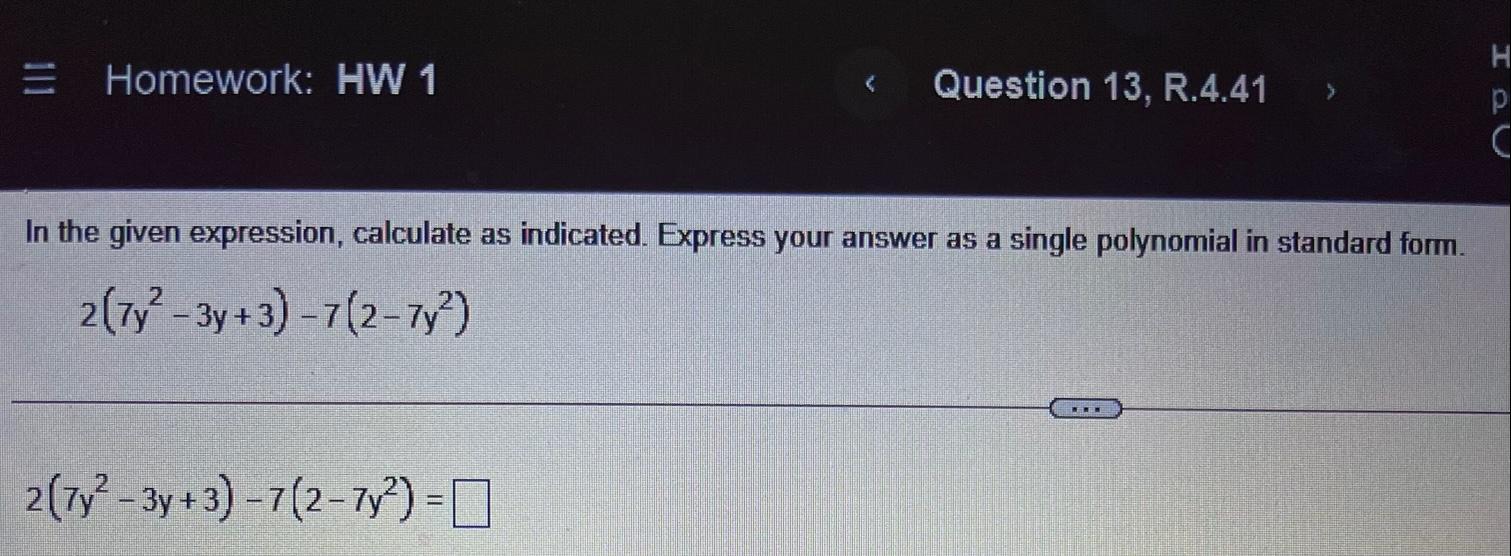 Solved 111 Homework: HW 1 Question 13, R.4.41 I au р C In | Chegg.com