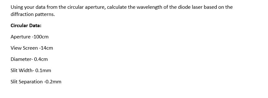 Solved Using your data from the circular aperture, calculate | Chegg.com