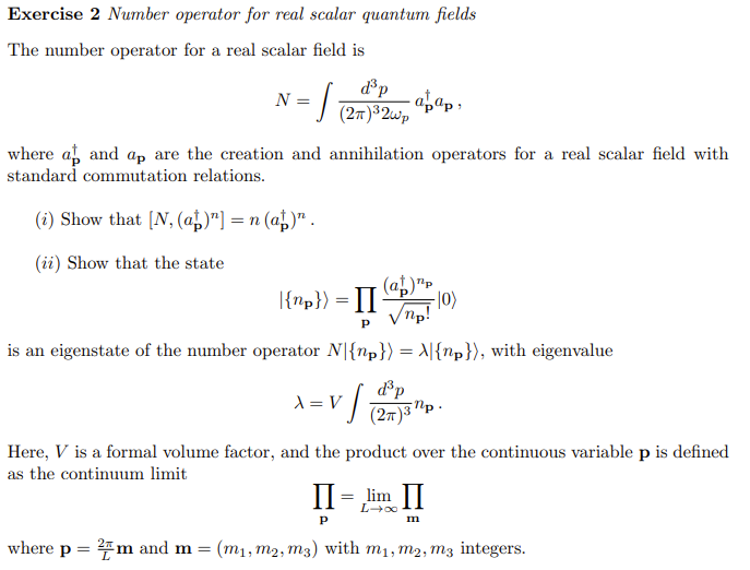 Solved Exercise 2 Number operator for real scalar quantum | Chegg.com