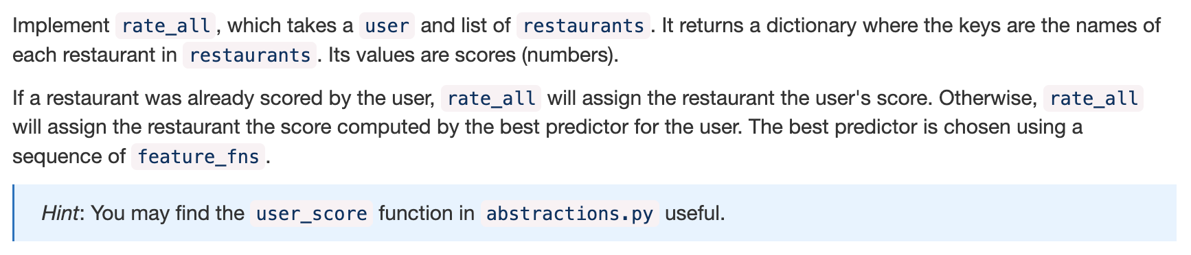 Solved Python def rate_all(user, restaurants, | Chegg.com