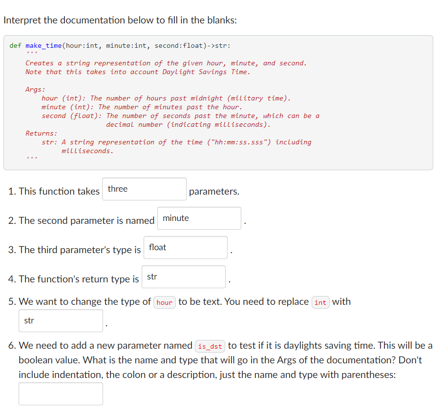Solved Interpret the documentation below to fill in the | Chegg.com