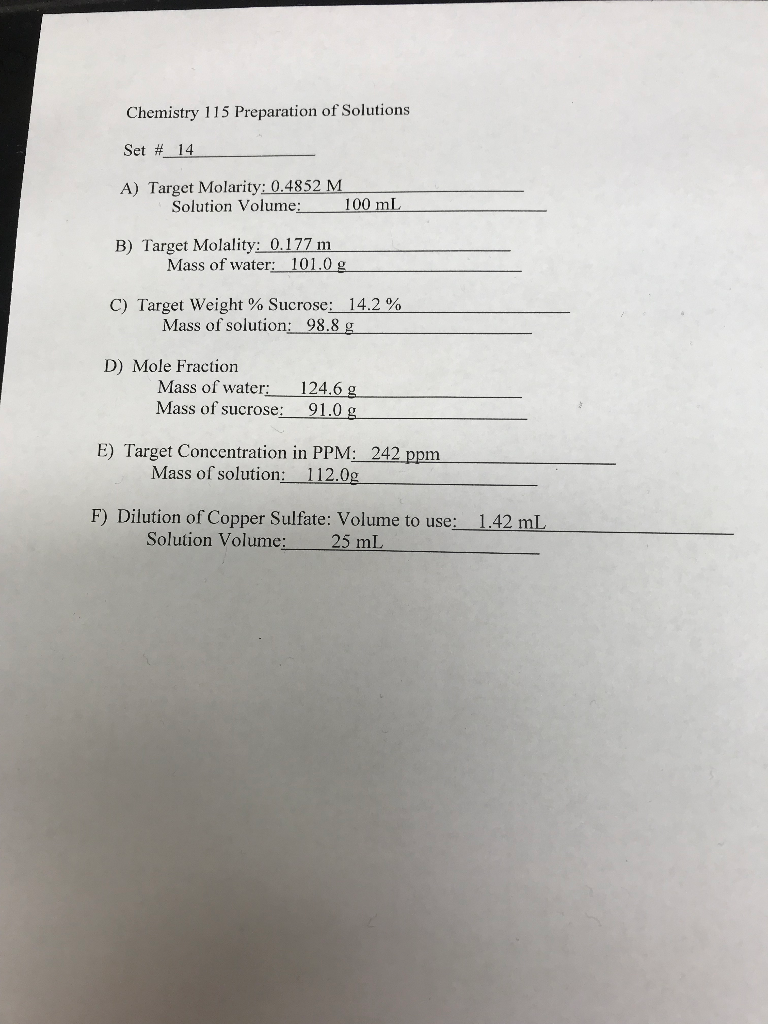 Laboratory 6: Preparation of Solstions Report Sheet- | Chegg.com