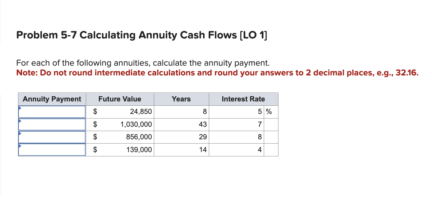 Solved For each of the following annuities, calculate the | Chegg.com