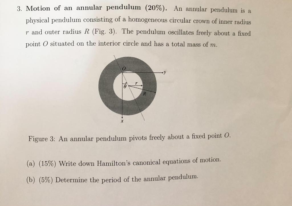 Solved 3. Motion of an annular pendulum (20%). An annular | Chegg.com