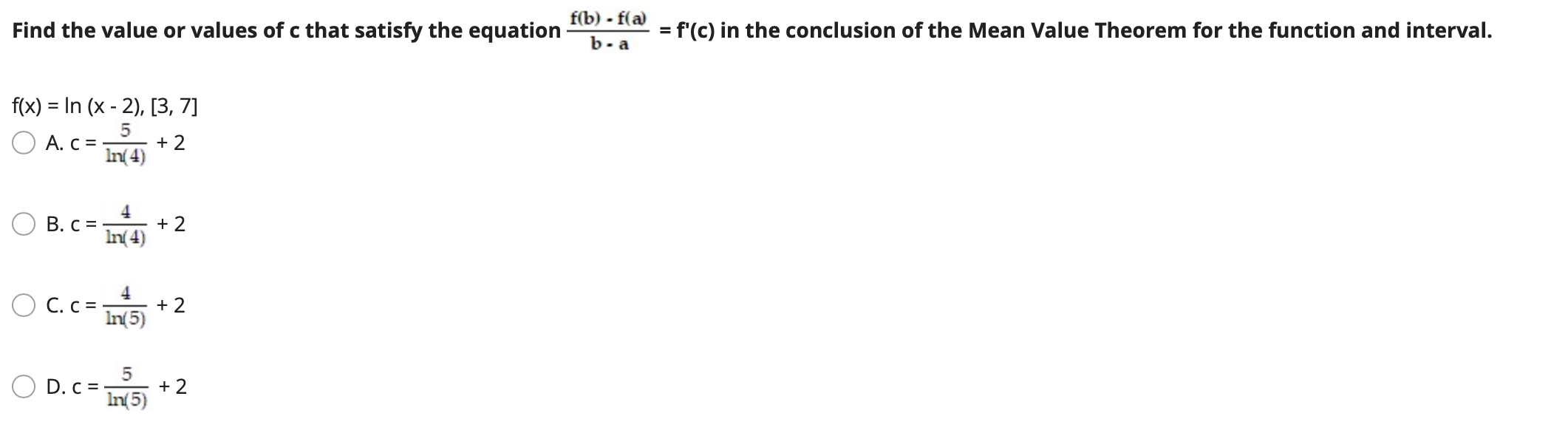 Solved f(b)-fla Find the value or values of c that satisfy | Chegg.com
