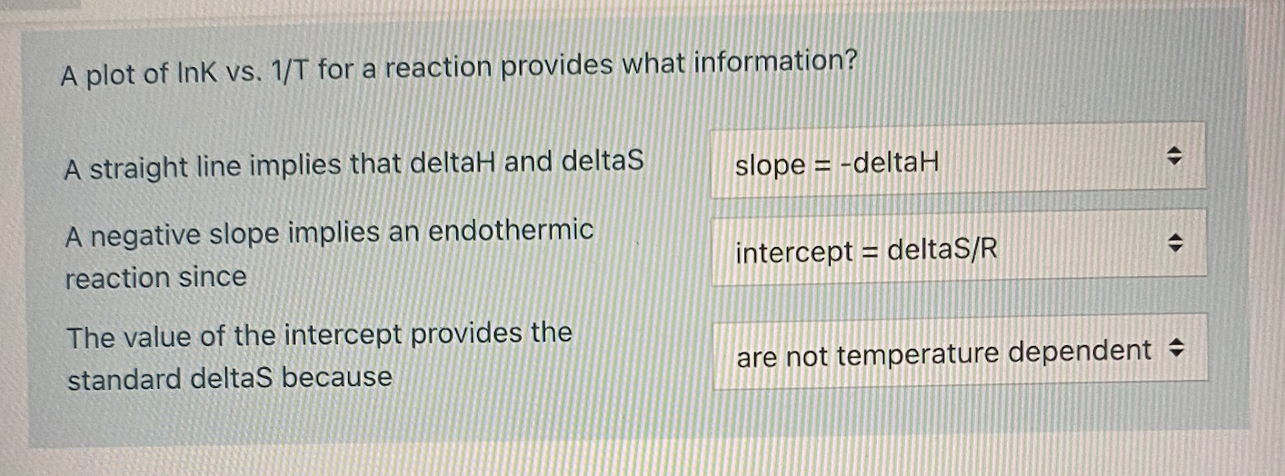 Solved A plot of InK vs. 1/T for a reaction provides what | Chegg.com