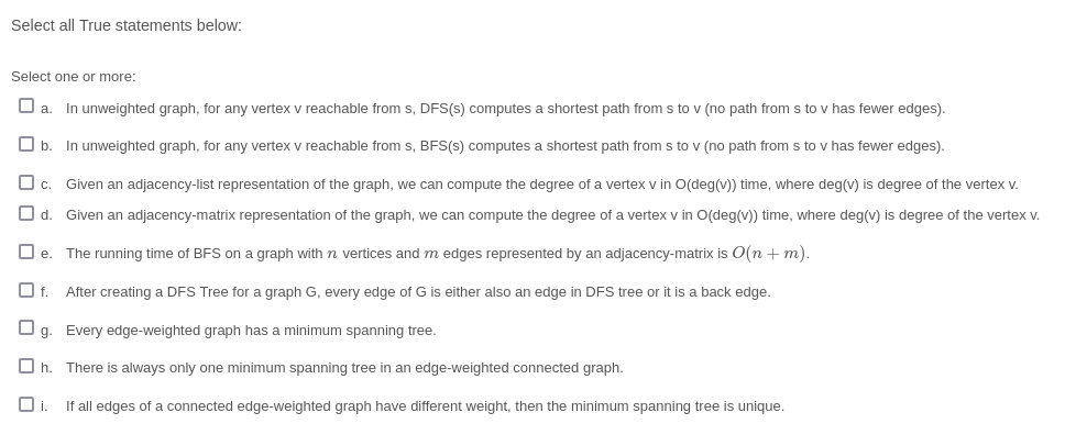 Solved Select all True statements below: Select one or more: | Chegg.com