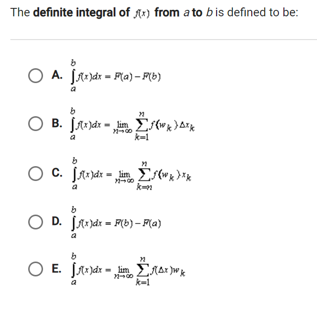 Solved The definite integral of f(x) from a to bis defined | Chegg.com