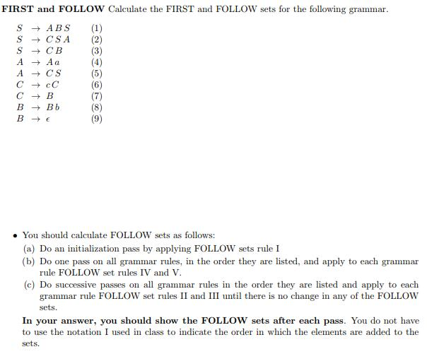 FIRST and FOLLOW Calculate the FIRST and FOLLOW sets | Chegg.com