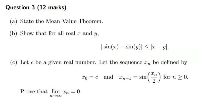 Solved Question 3 (12 marks) (a) State the Mean Value | Chegg.com