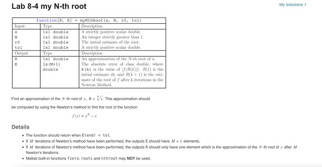 Lab 8-4 my N-th root Find an approximation of the | Chegg.com