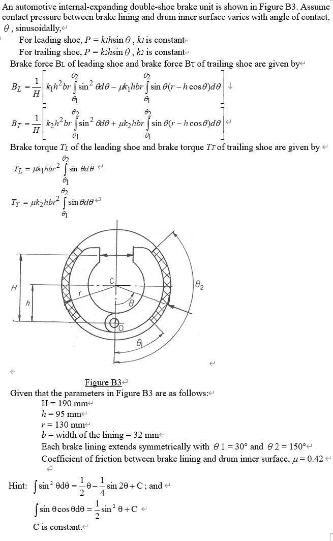 Solved An automotive internal-expanding double-shoe brake | Chegg.com