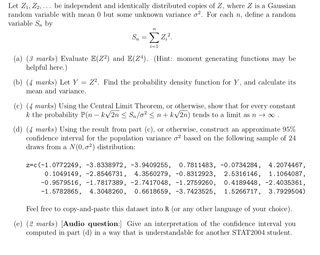 Let Z1, Z2, ... be independent and identically | Chegg.com