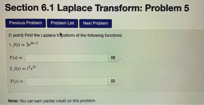 Solved Section 6.1 Laplace Transform: Problem 5 Previous | Chegg.com