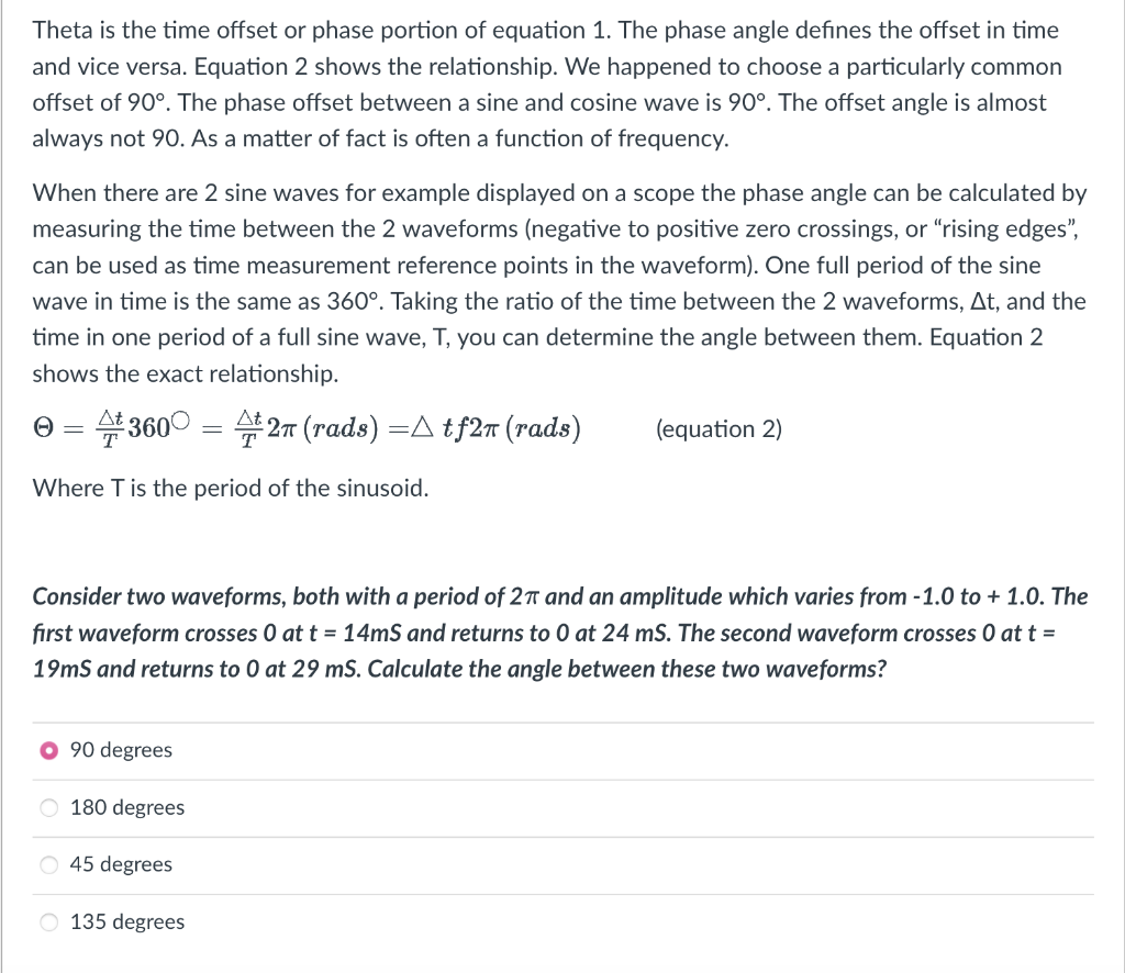 Solved Theta is the time offset or phase portion of equation | Chegg.com