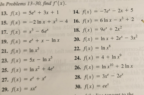 Solved In Problems 13-30, find f′(x). 13. f(x)=5ex+3x+1 14. | Chegg.com