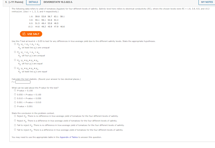 Solved 5. (-/11 Points) DETAILS DEVORESTAT9 10.3.022.5. MY | Chegg.com