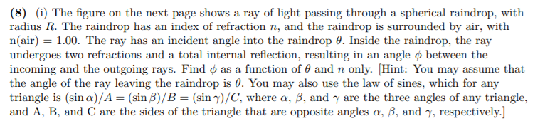 Solved (8) (i) The figure on the next page shows a ray of | Chegg.com
