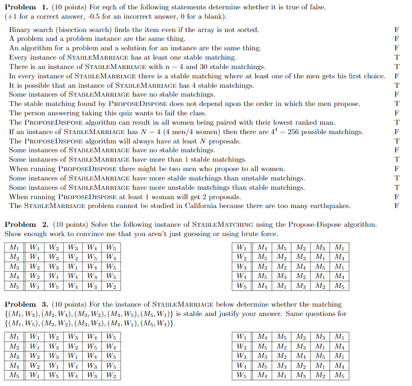Solved F Problem 1. (10 points) For eqch of the following | Chegg.com