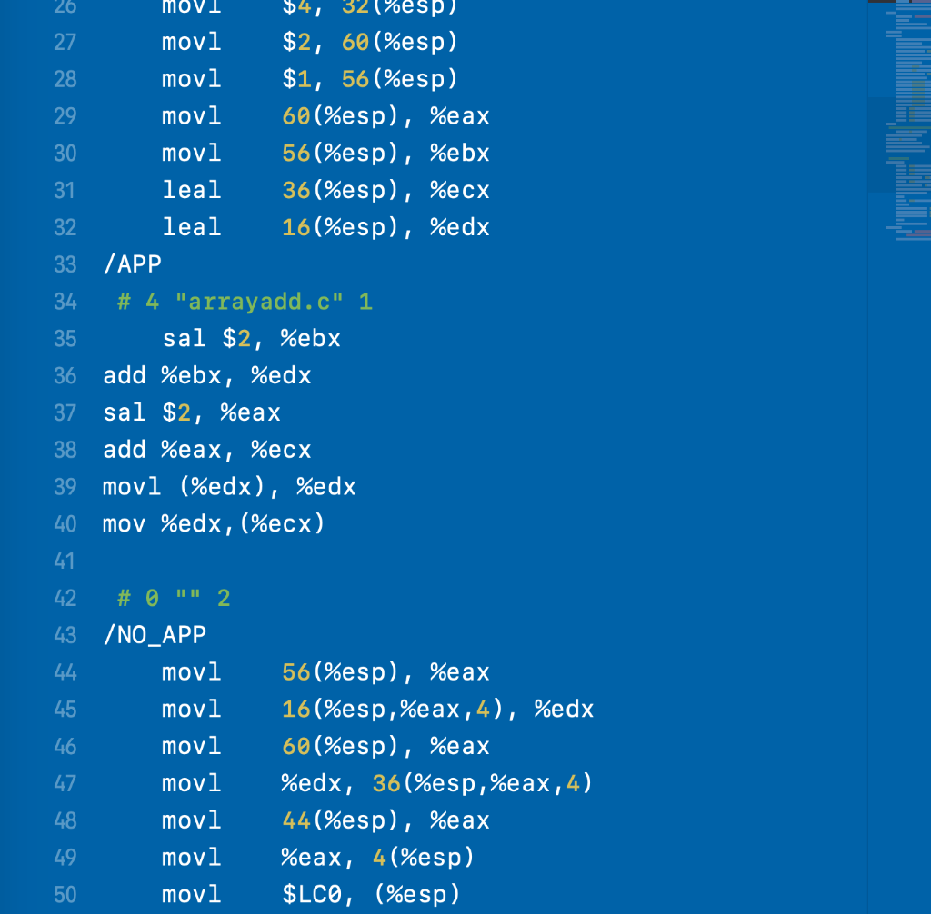 Solved 26 movi $4, 32 (esp) 27 movl $2, 60(%esp) 28 movl $1, | Chegg.com