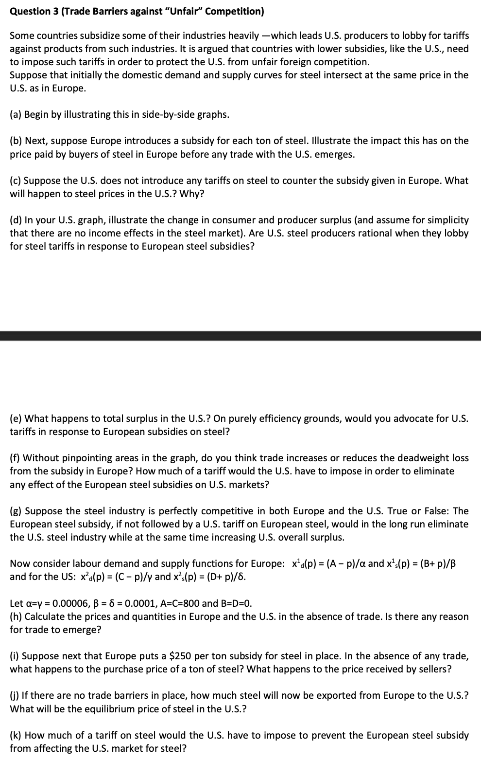 Question 3 (Trade Barriers against "Unfair" | Chegg.com