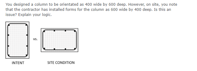Solved You designed a column to be orientated as 400 wide by | Chegg.com