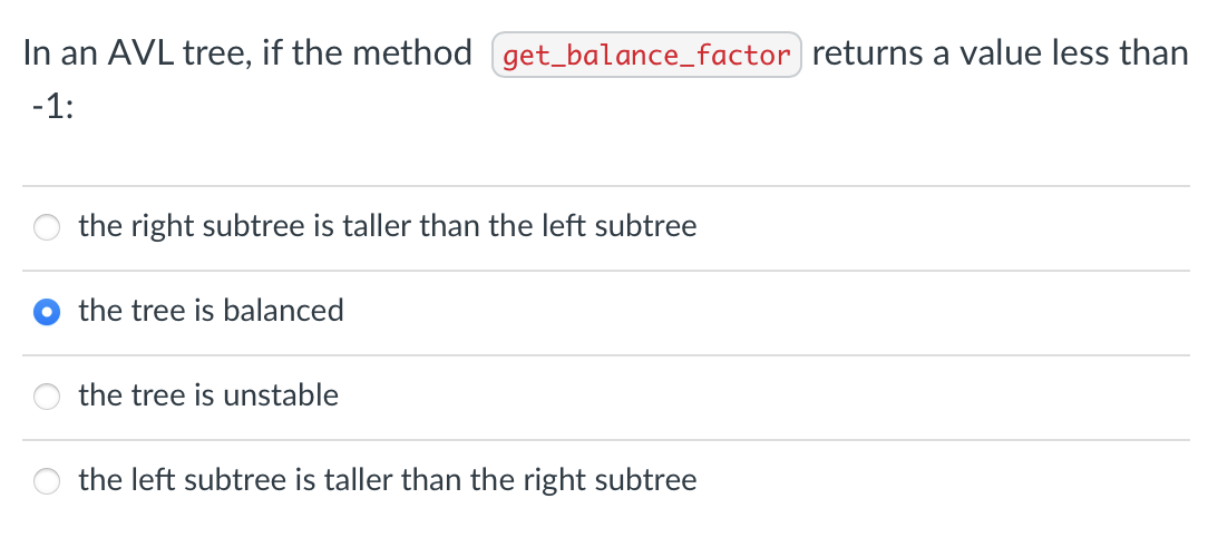 Solved In an AVL tree, if the method \\( \\mid \\) returns a | Chegg.com