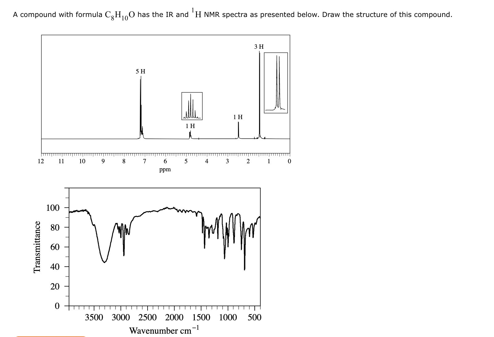 Solved A compound with formula C8H10O ﻿has the IR and ?1H | Chegg.com