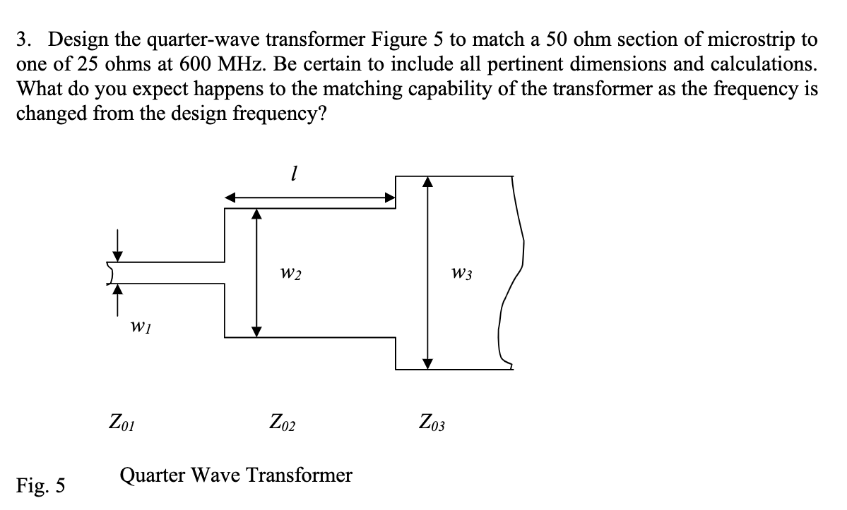 Solved 3. Design the quarter-wave transformer Figure 5 to | Chegg.com