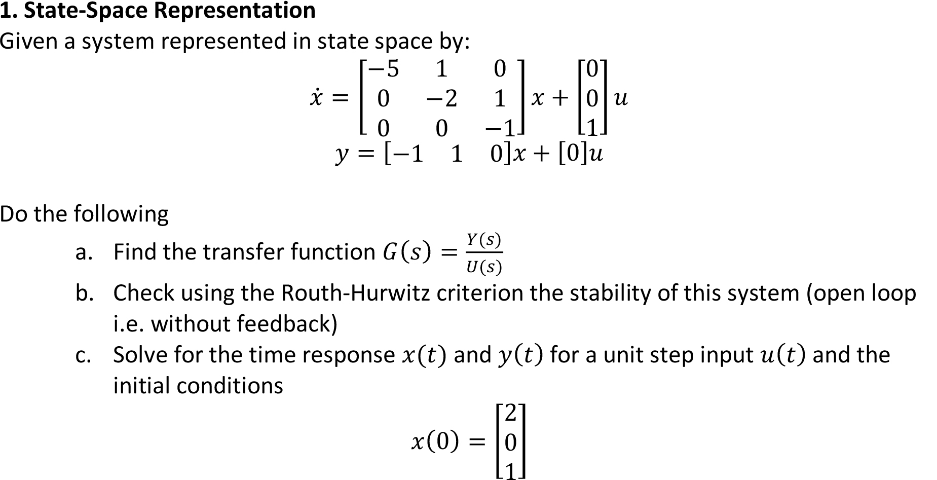 Solved 1. State-Space Representation Given a system | Chegg.com