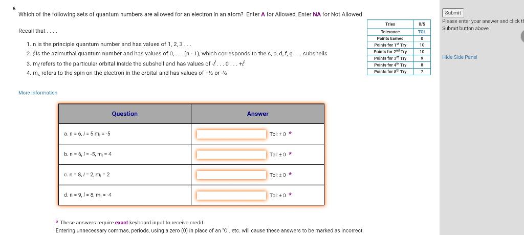 Solved 6 Which of the following sets of quanturn numbers are | Chegg.com