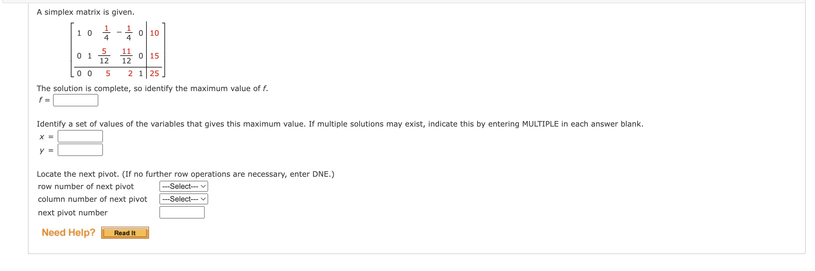 Solved A simplex matrix is given. | Chegg.com