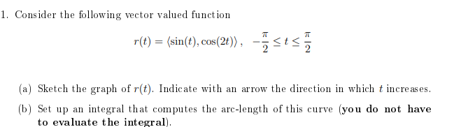 Solved 1. Consider the following vector valued function | Chegg.com